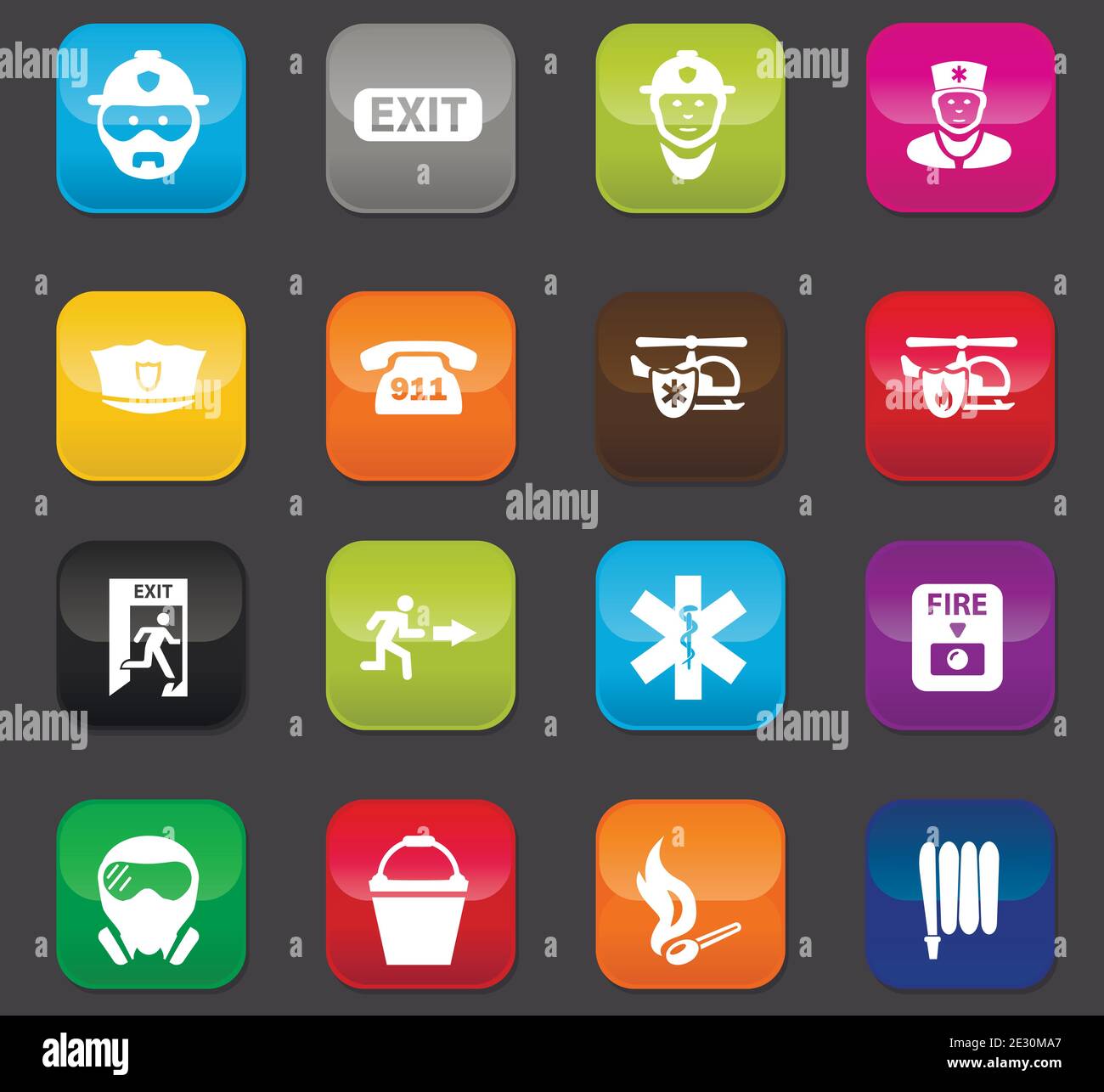 Emergency icon set for web sites and user interface. Colored buttons on ...
