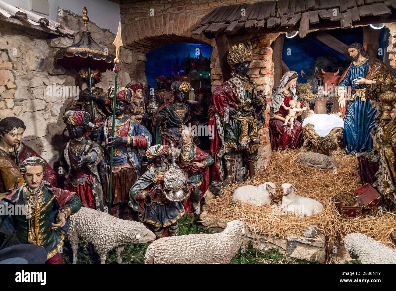 baroque Nativity scene with carving life-size sculpture from the first ...