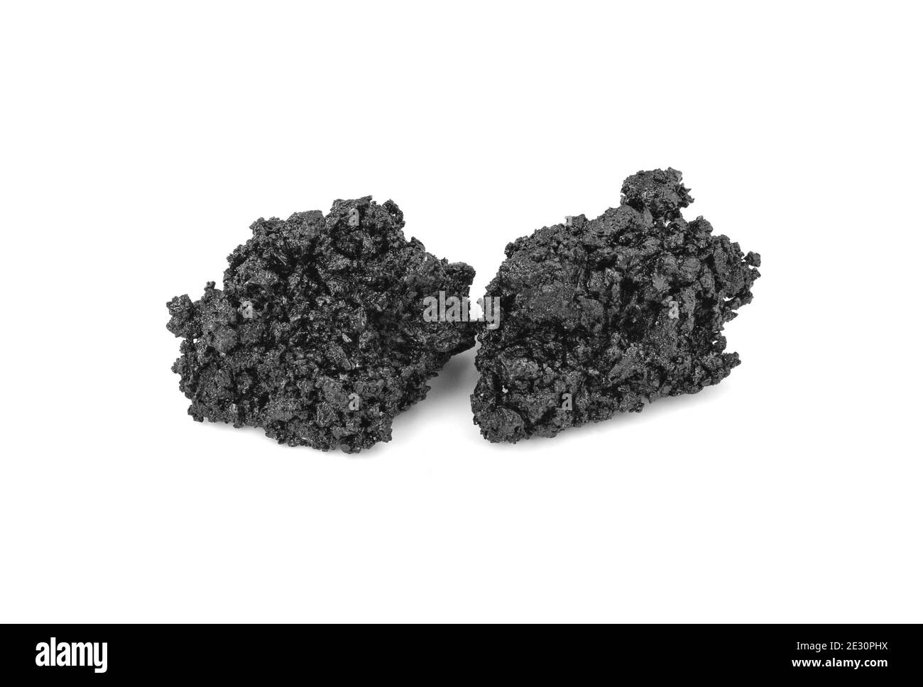 Piece of fresh asphalt isolated on white background. Pile of black raw ...