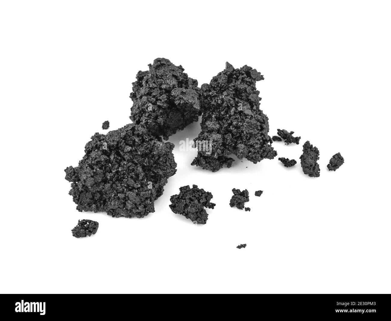 Piece of fresh asphalt isolated on white background. Pile of black raw ...