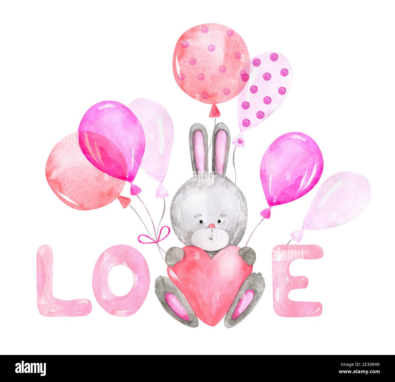 Love Bunny Valentine's Day clipart. Cartoon character watercolor ...