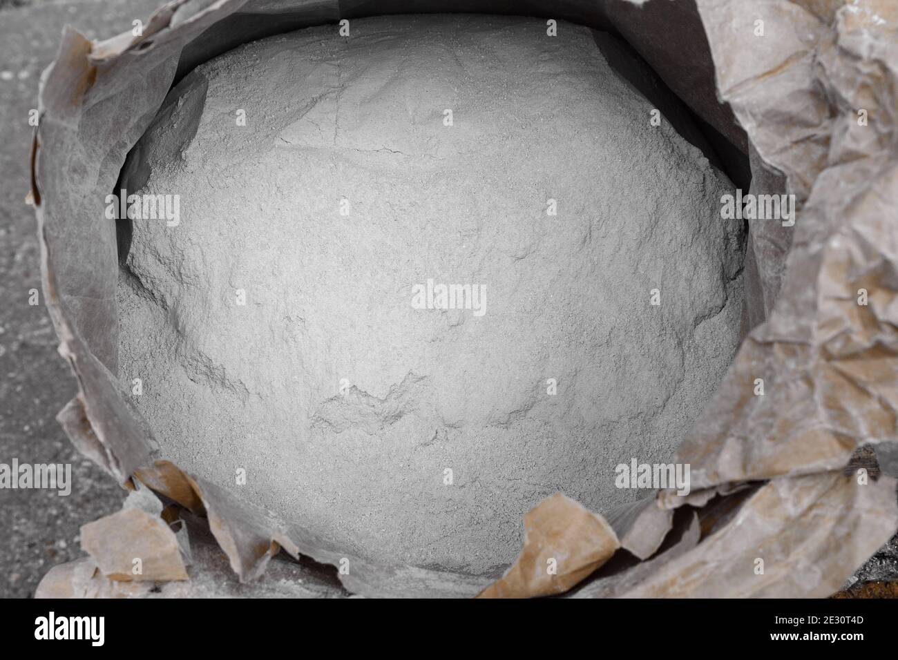 Cement powder in bag before mix. Concrete texture background Stock ...
