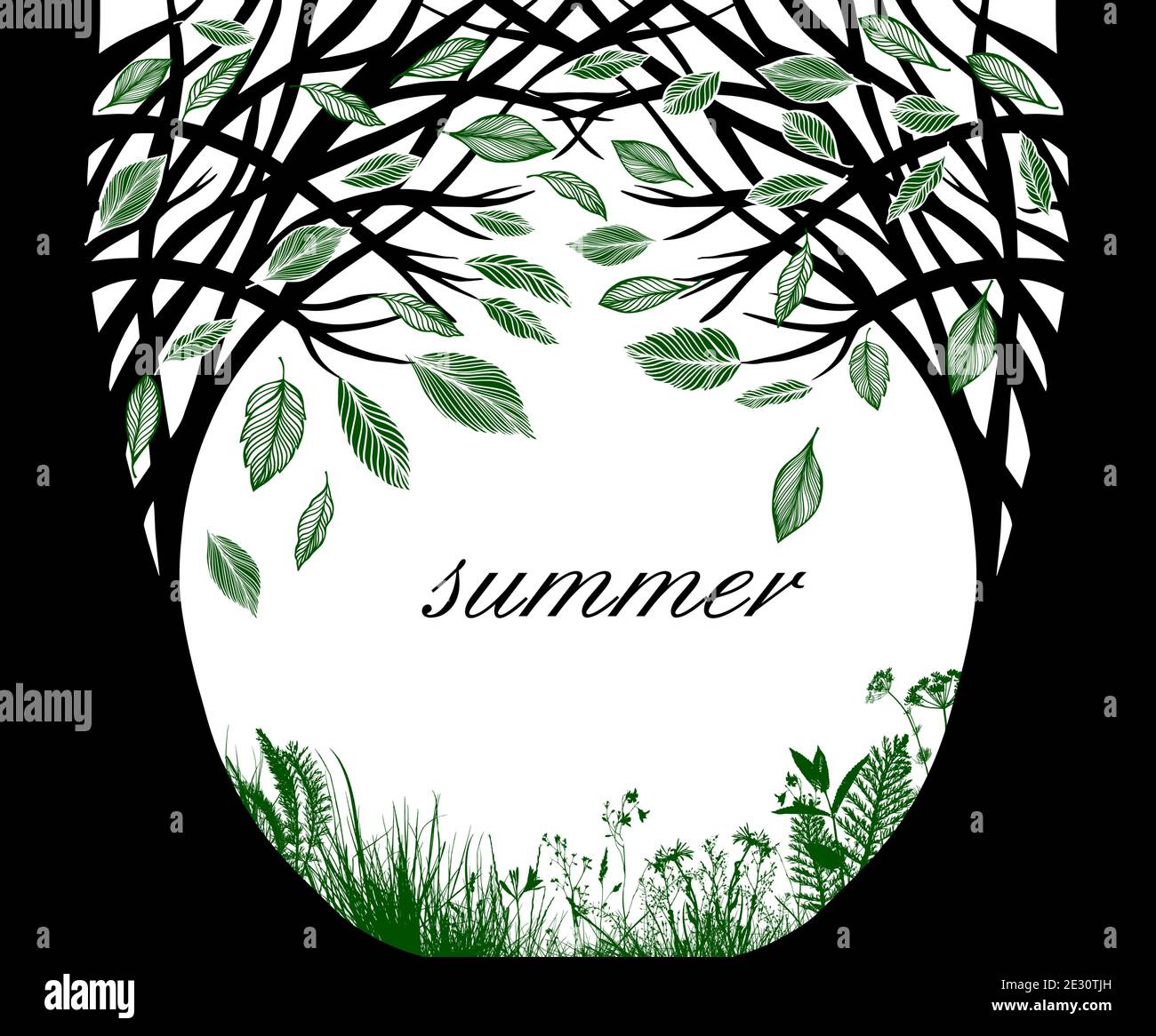 background frame of trees. Graphic trees with leaves. Summer. Vector ...