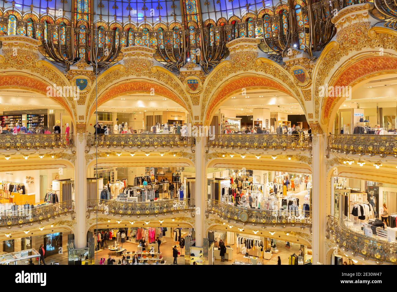 People shopping in luxury Lafayette department store of Paris, France ...