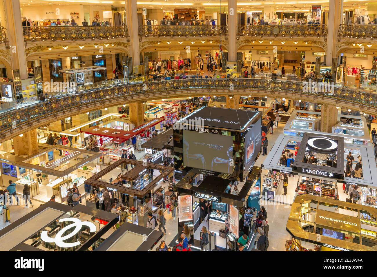 People shopping in luxury Lafayette department store of Paris, France ...
