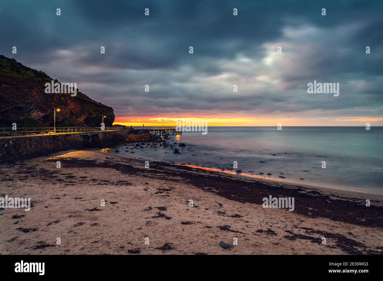 Second Valley beach with jetty at dusk in South Australia Stock Photo ...