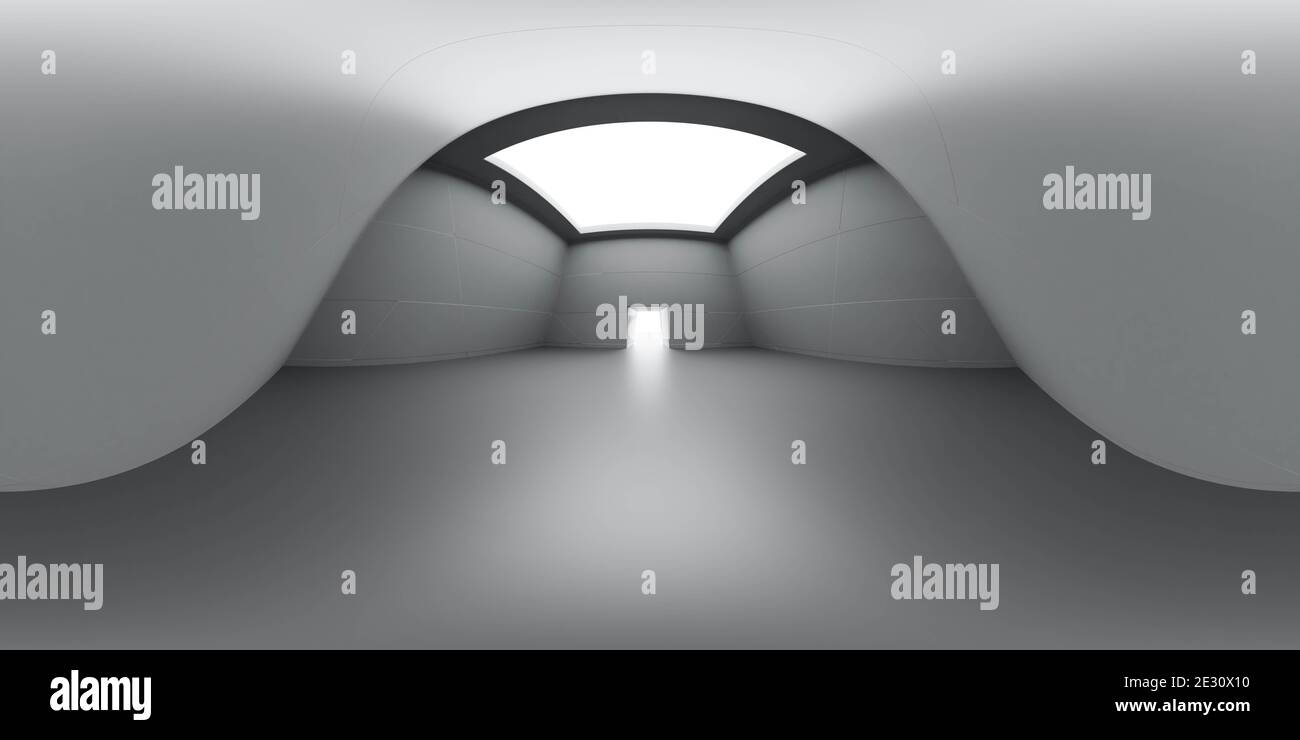 360 degree panorama view of pyramidal cube building with open ceiling ...