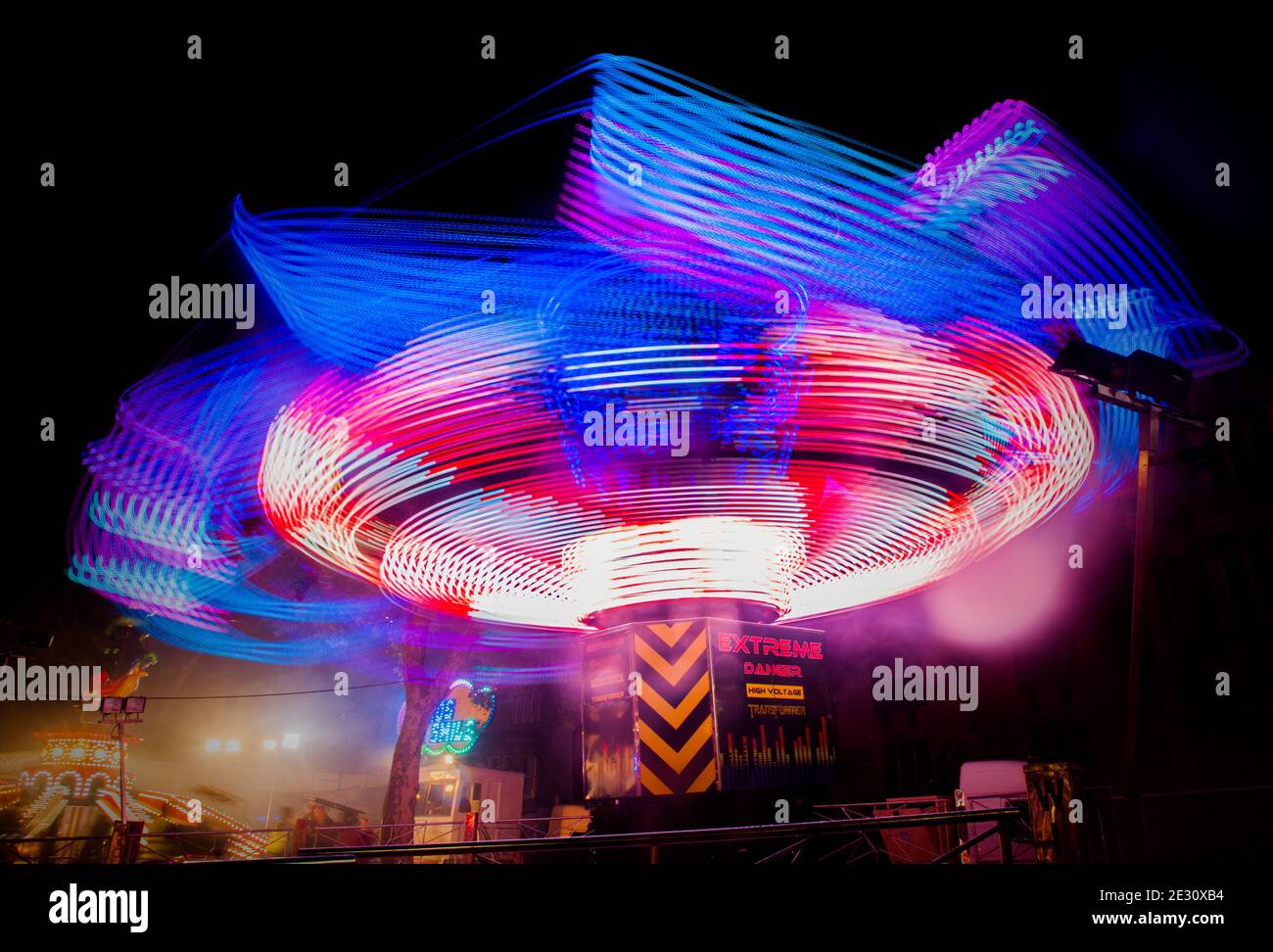 Light trails from the 'Extreme' fairground ride at the St Giles street ...