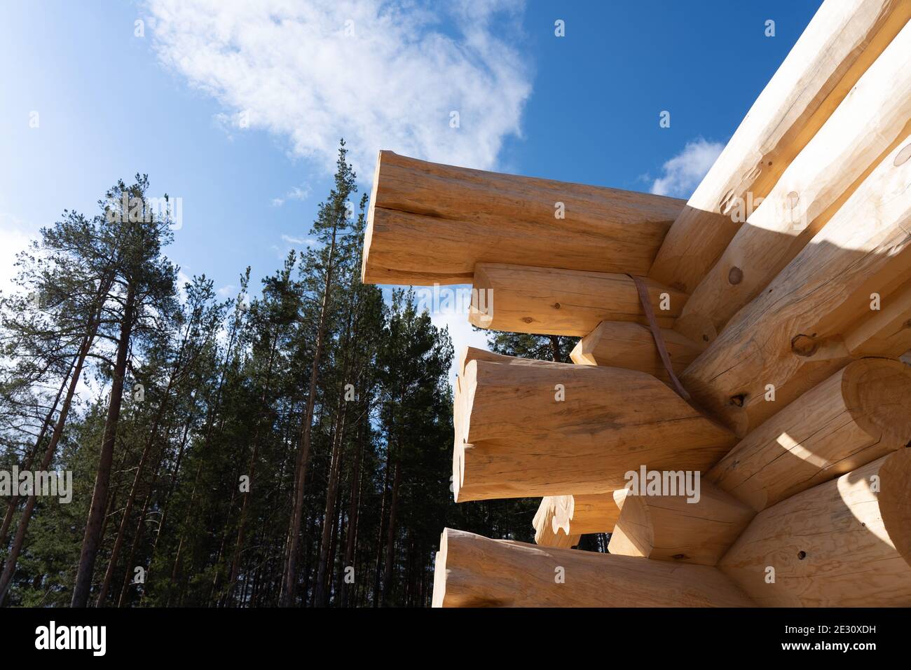 Assembly of a Wooden Log House at a Construction Base Stock Photo - Alamy