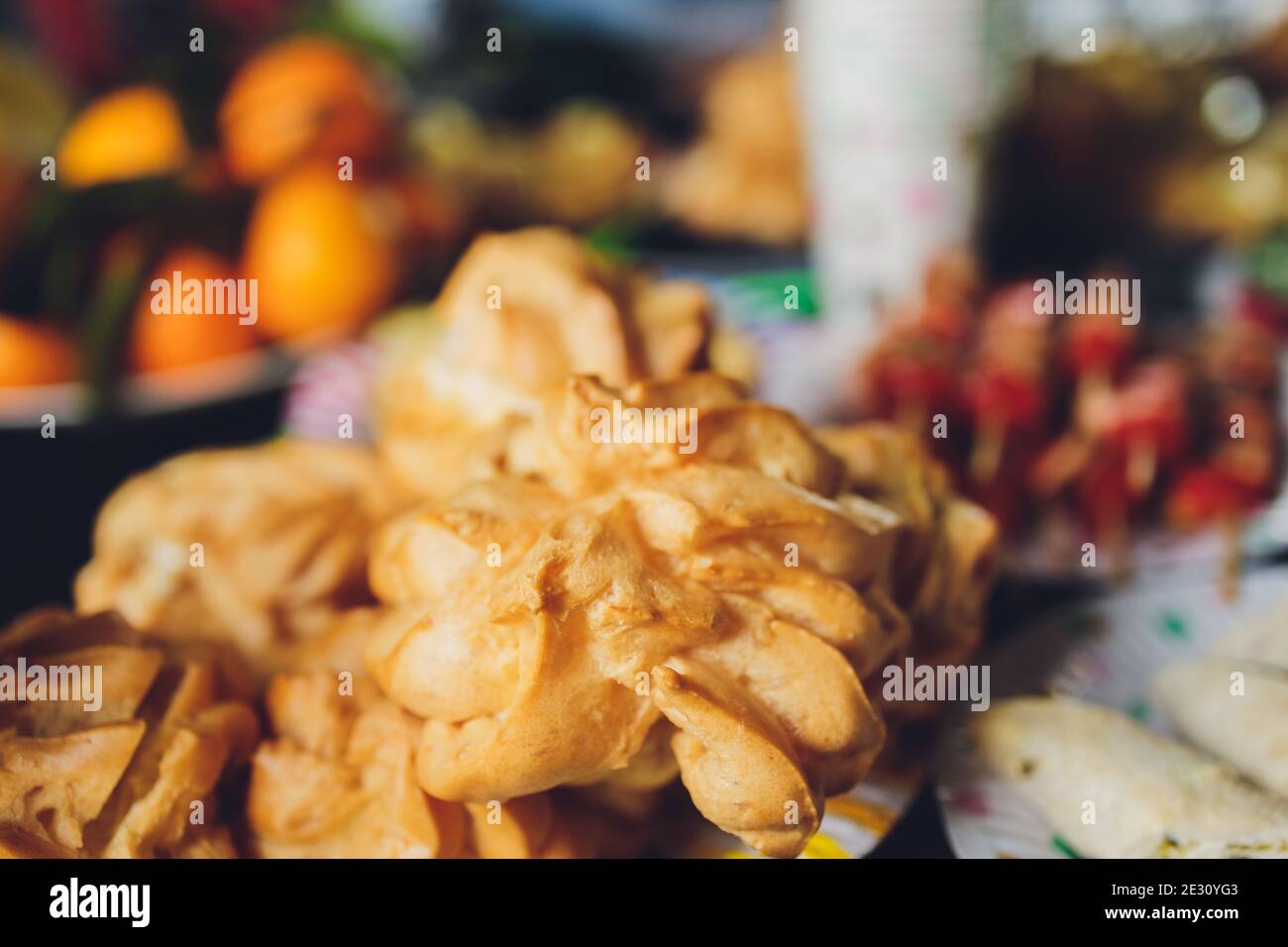 catering services background with snacks on guests table in restaurant ...
