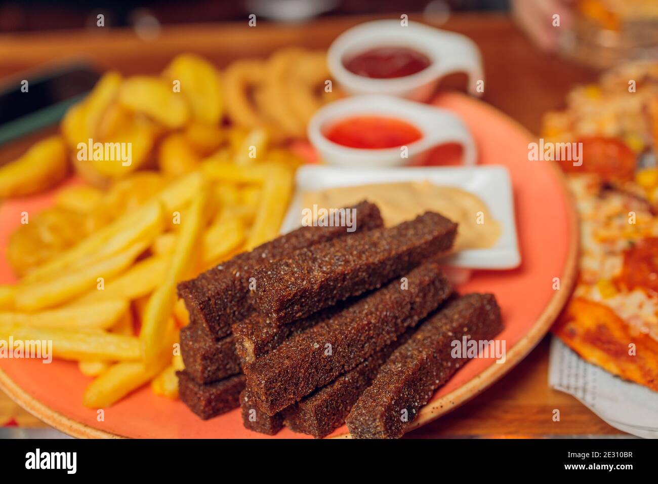 catering services background with snacks on guests table in restaurant ...
