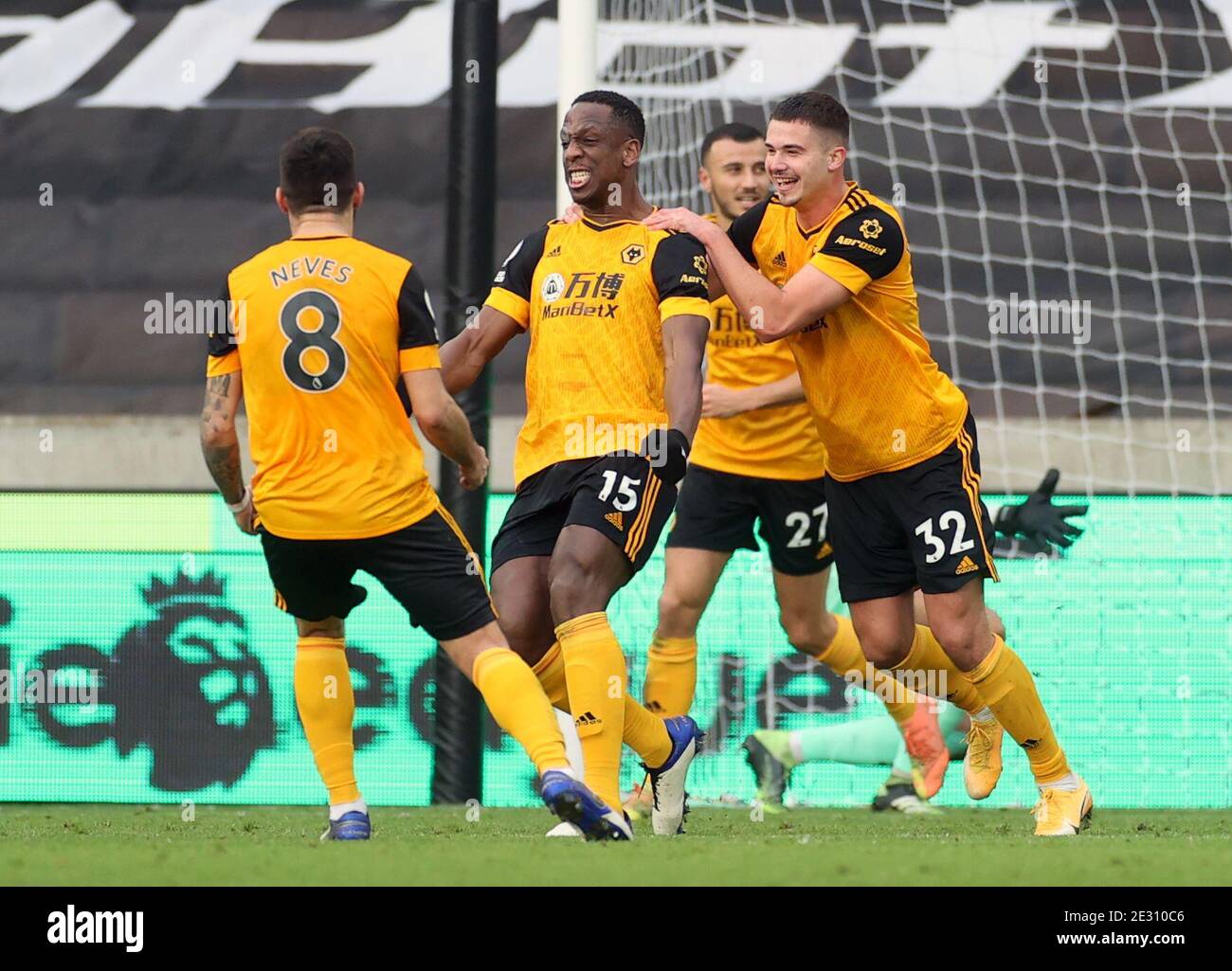 Wolverhampton Wanderers' Willy Boly (centre) celebrates scoring his ...