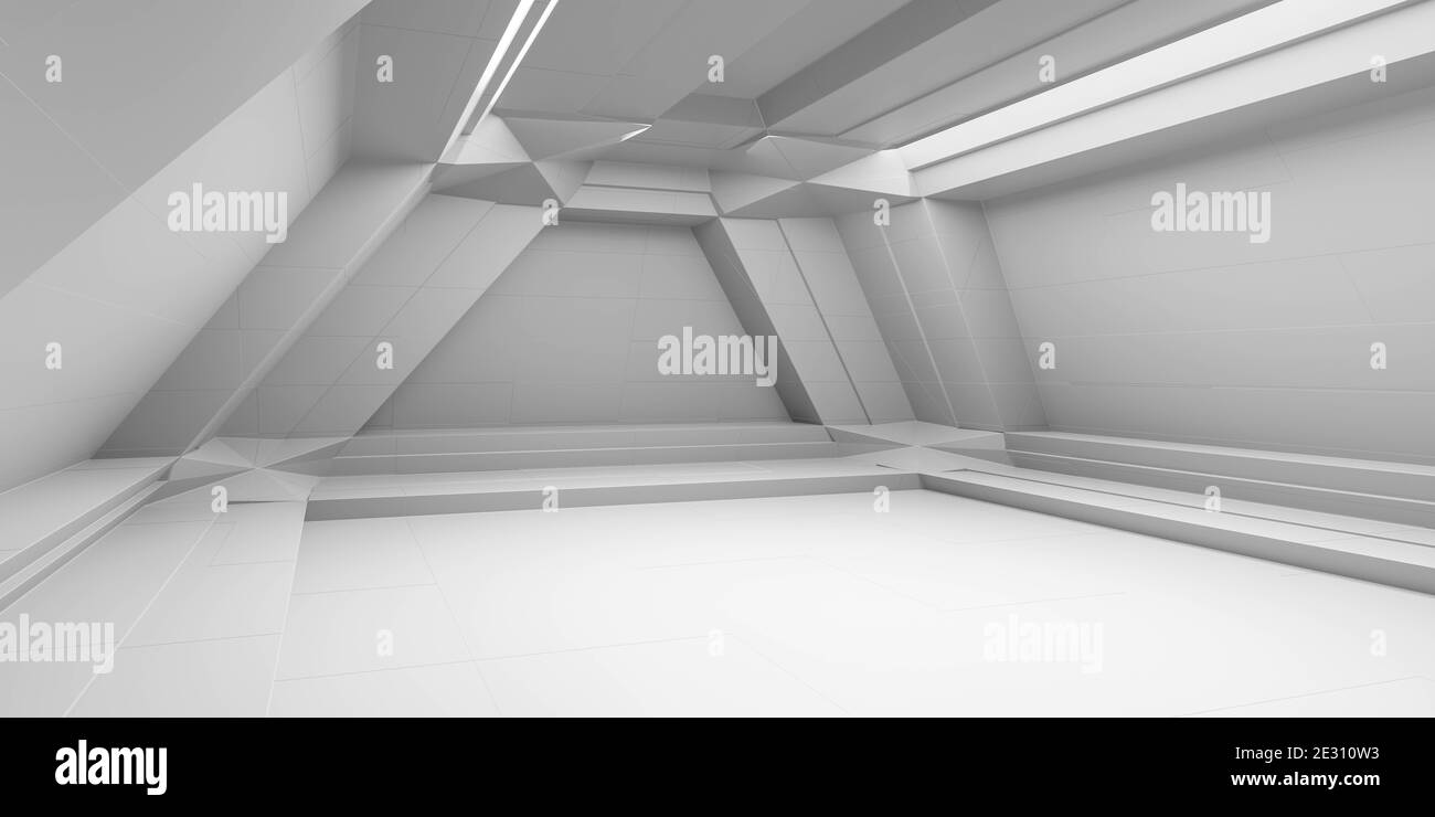 empty modern design futuristic style white room 3d render illustration ...