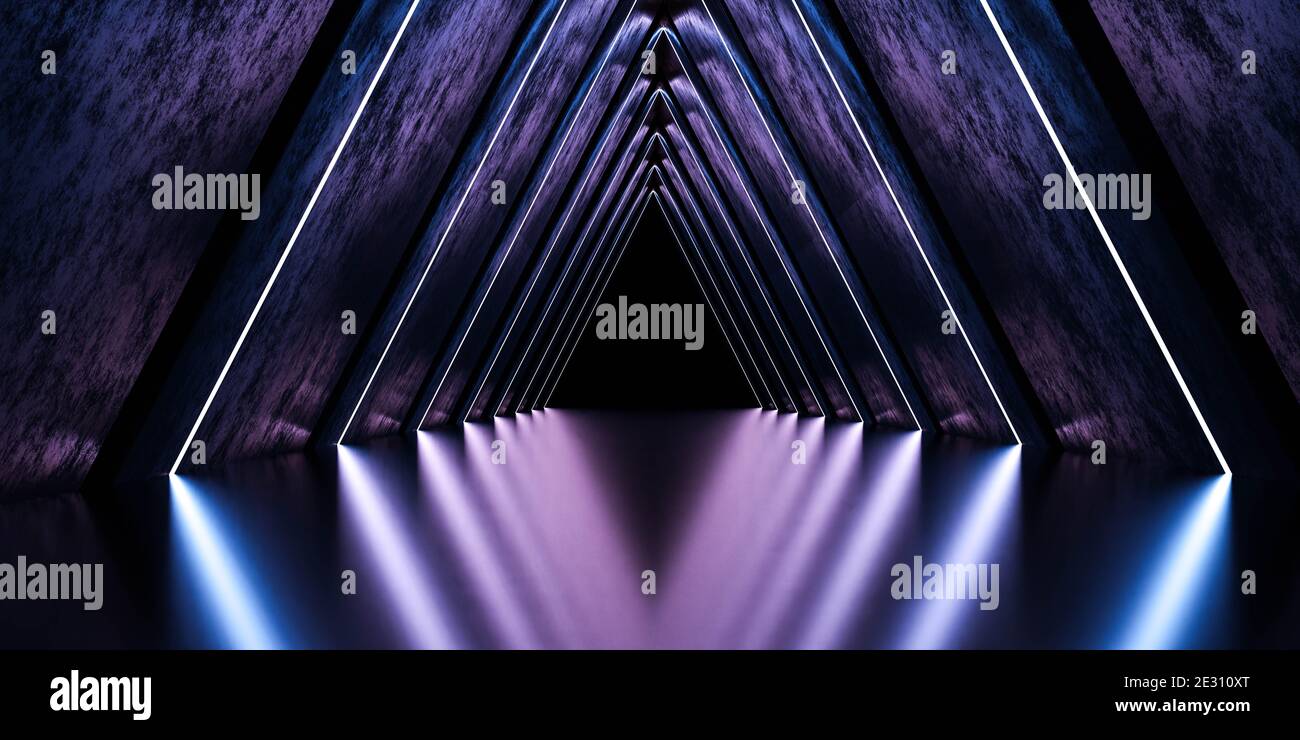futuristic stone building interior with neon lights and reflections 3d ...