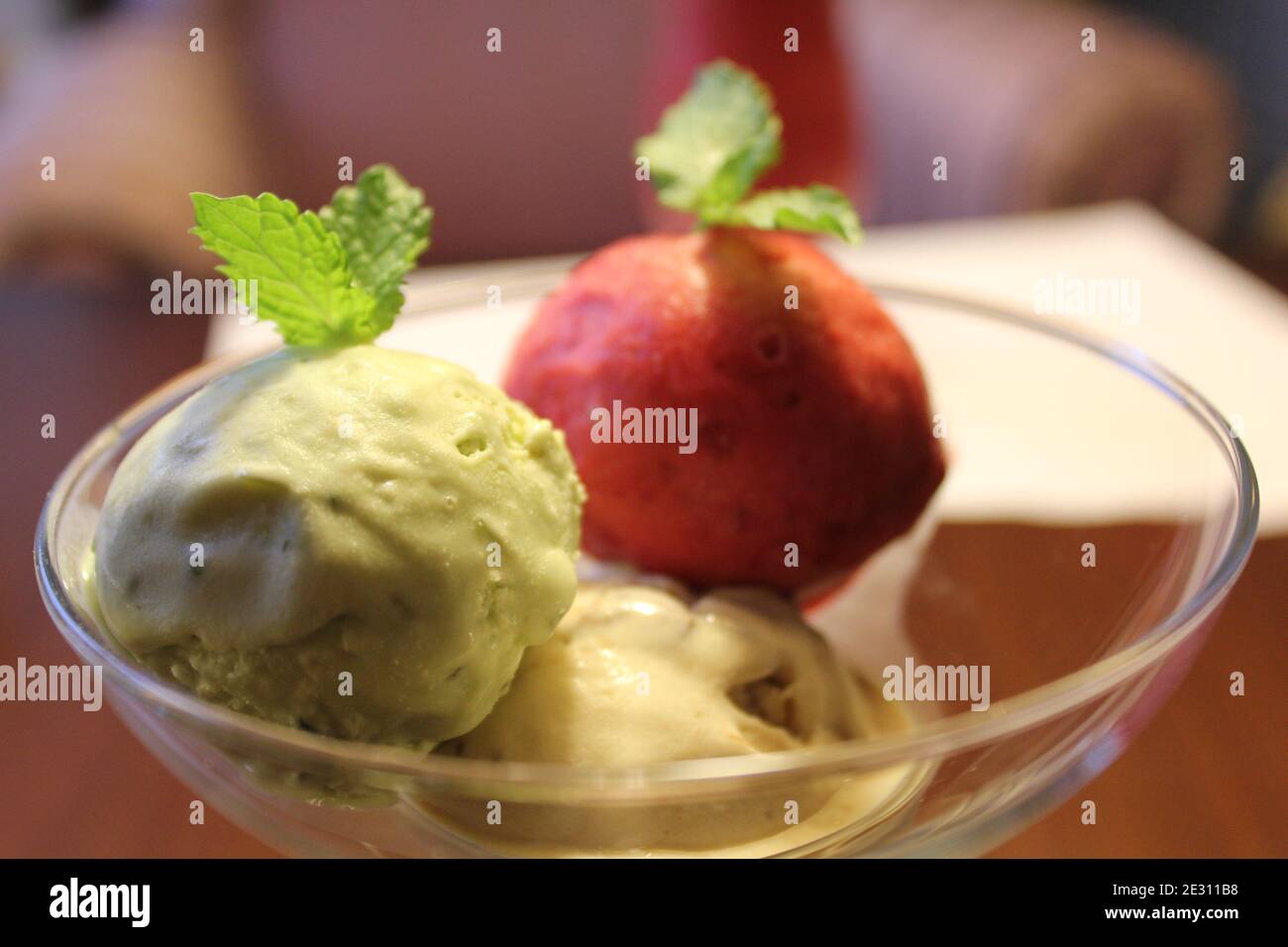 Three scoops of ice cream, good for your menu design Stock Photo - Alamy