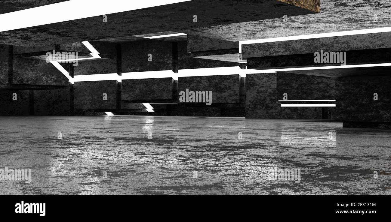 industrial style grunge hall with futuristic lighting design 3d render ...