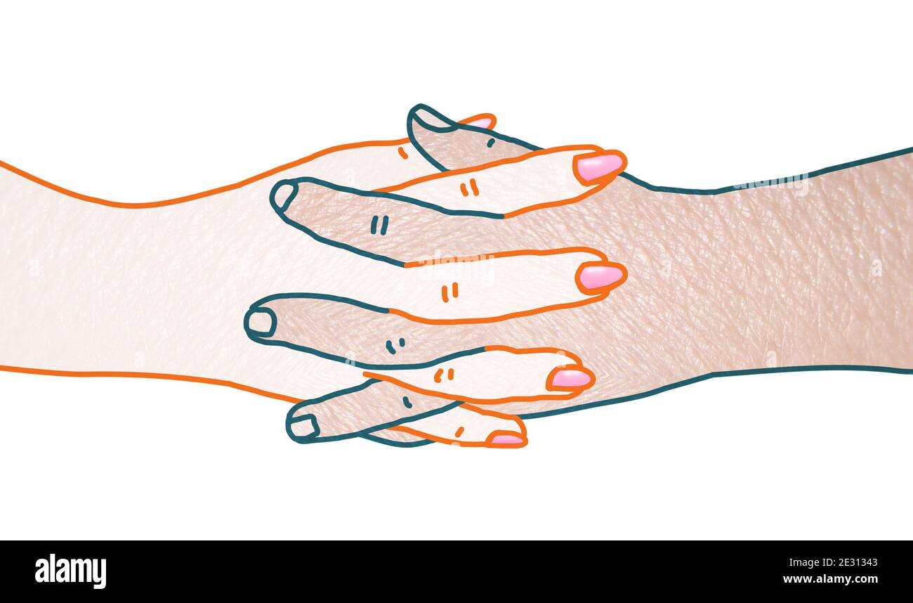 Hand drawn Human Male and Female crossing and mixing Hands - collage ...