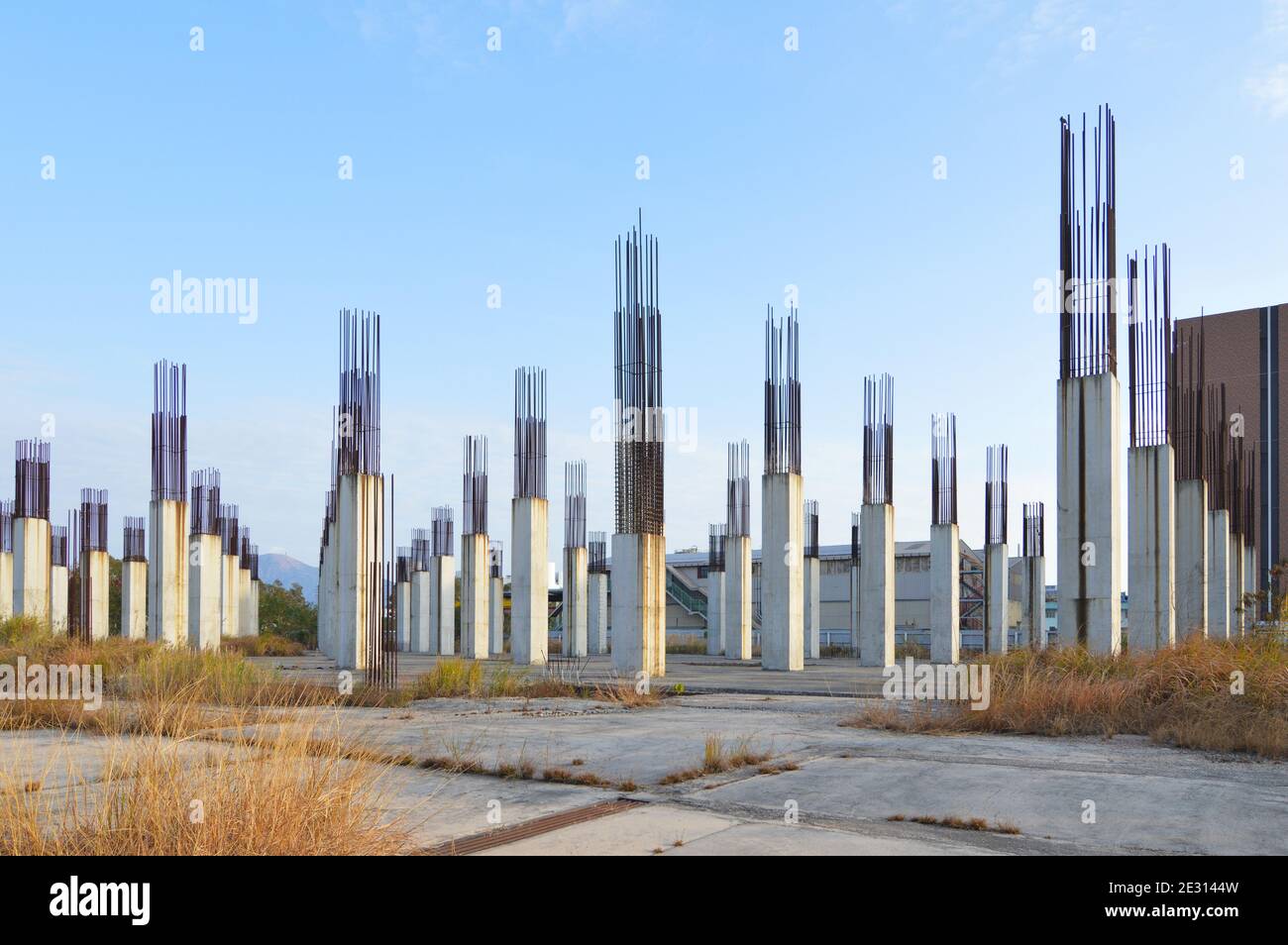 Columns and rebar on a construction site in Yuen Long, Hong Kong Stock ...
