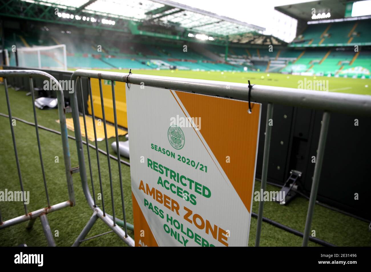 Signage for restricted zones inside Celtic Park, before the Scottish ...