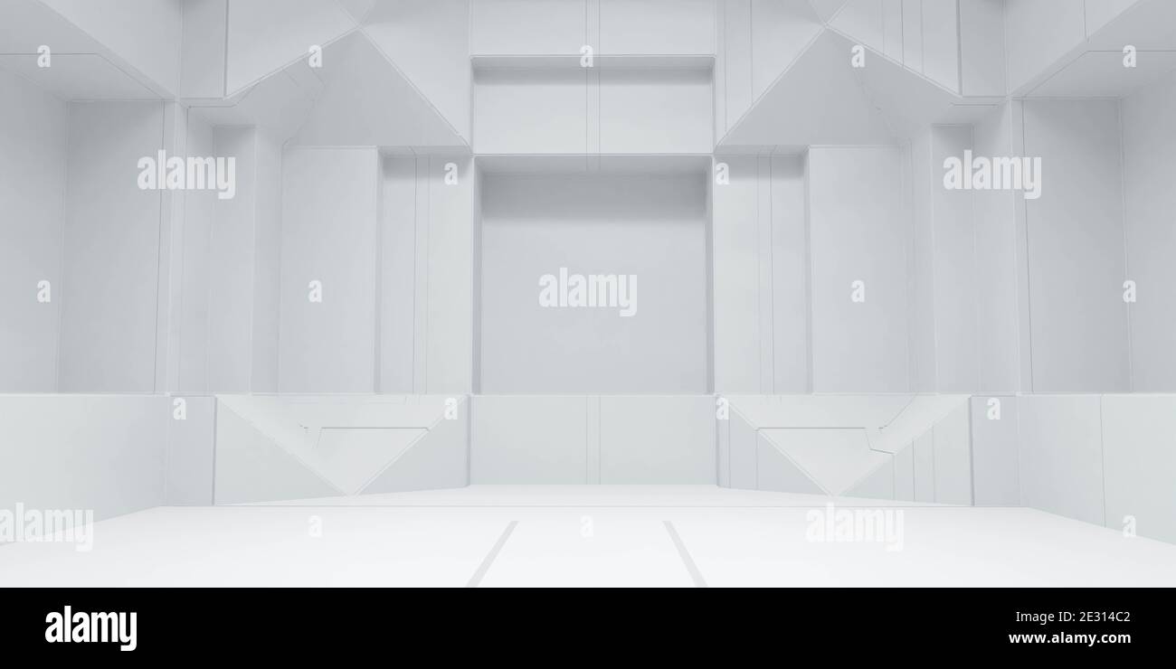 abstract white architecture geometric shape building interior 3d render ...