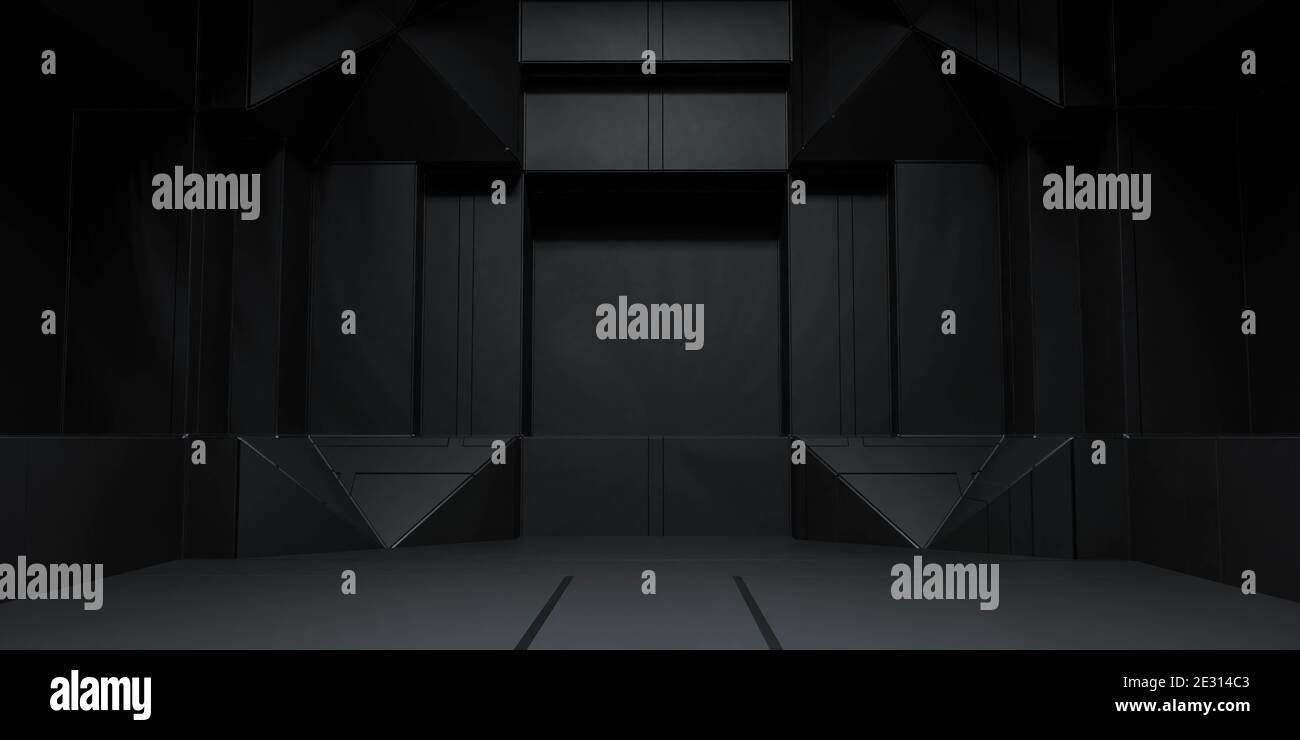 black dark architecture futuristic building interior 3d render ...