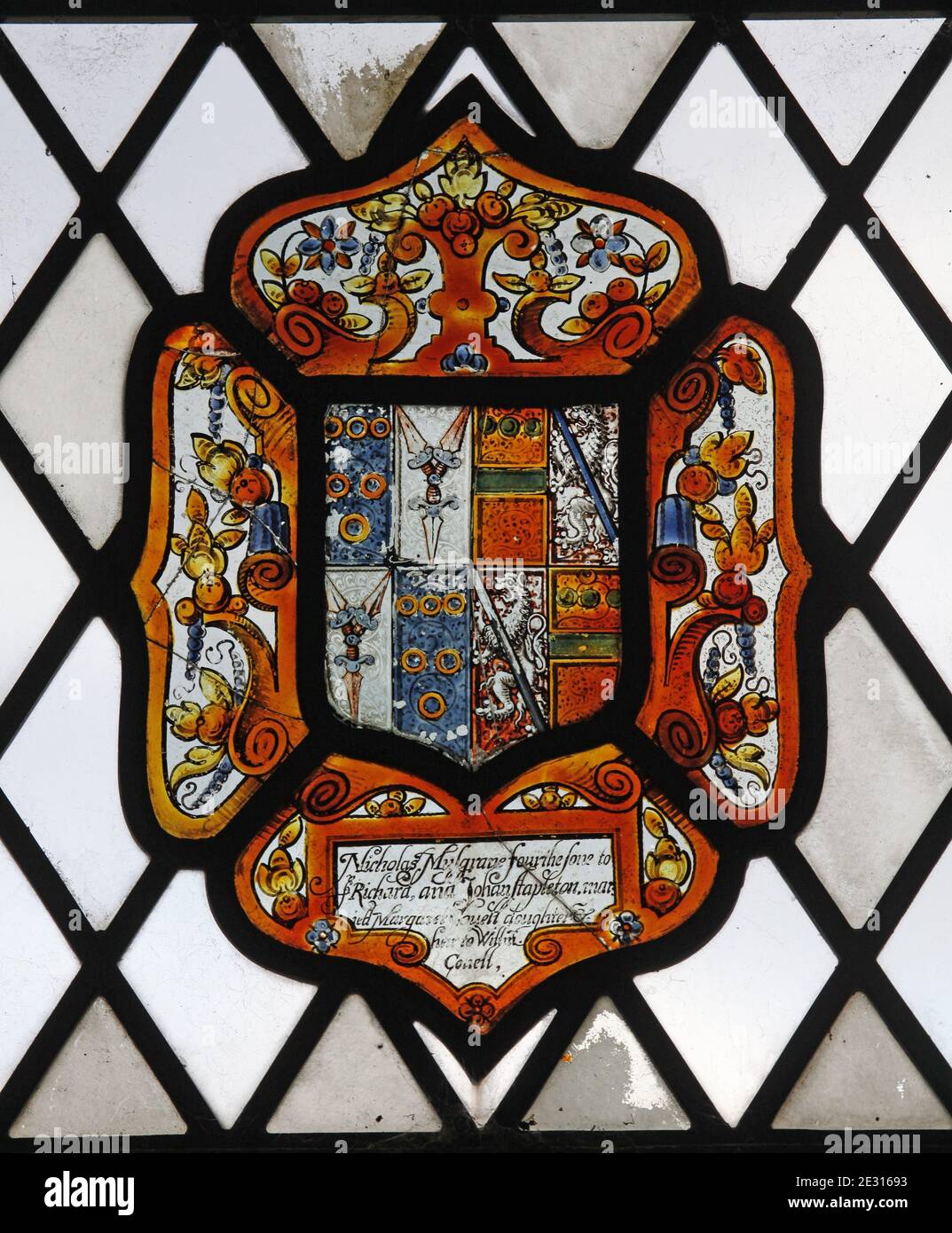 A stained glass window with the coats of arms of Nicholas Musgrave, St ...