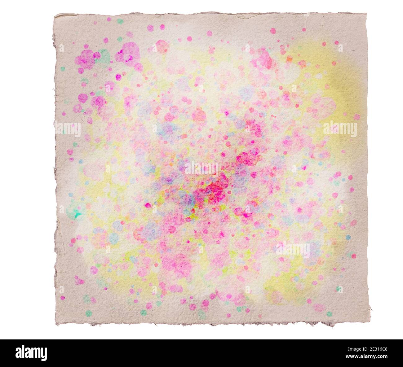 Abstract watercolor pastel splashes in red, green and yellow on brown ...