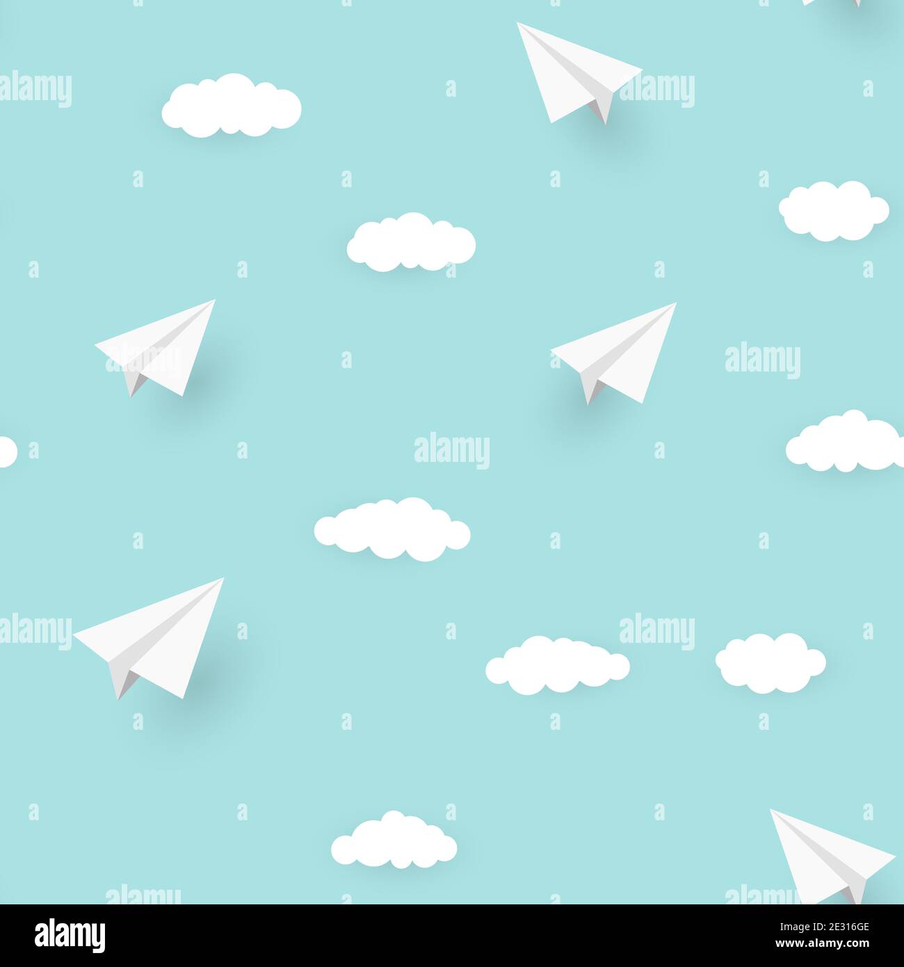 Paper Airplane and Clouds Seamless Pattern Background Illustration ...