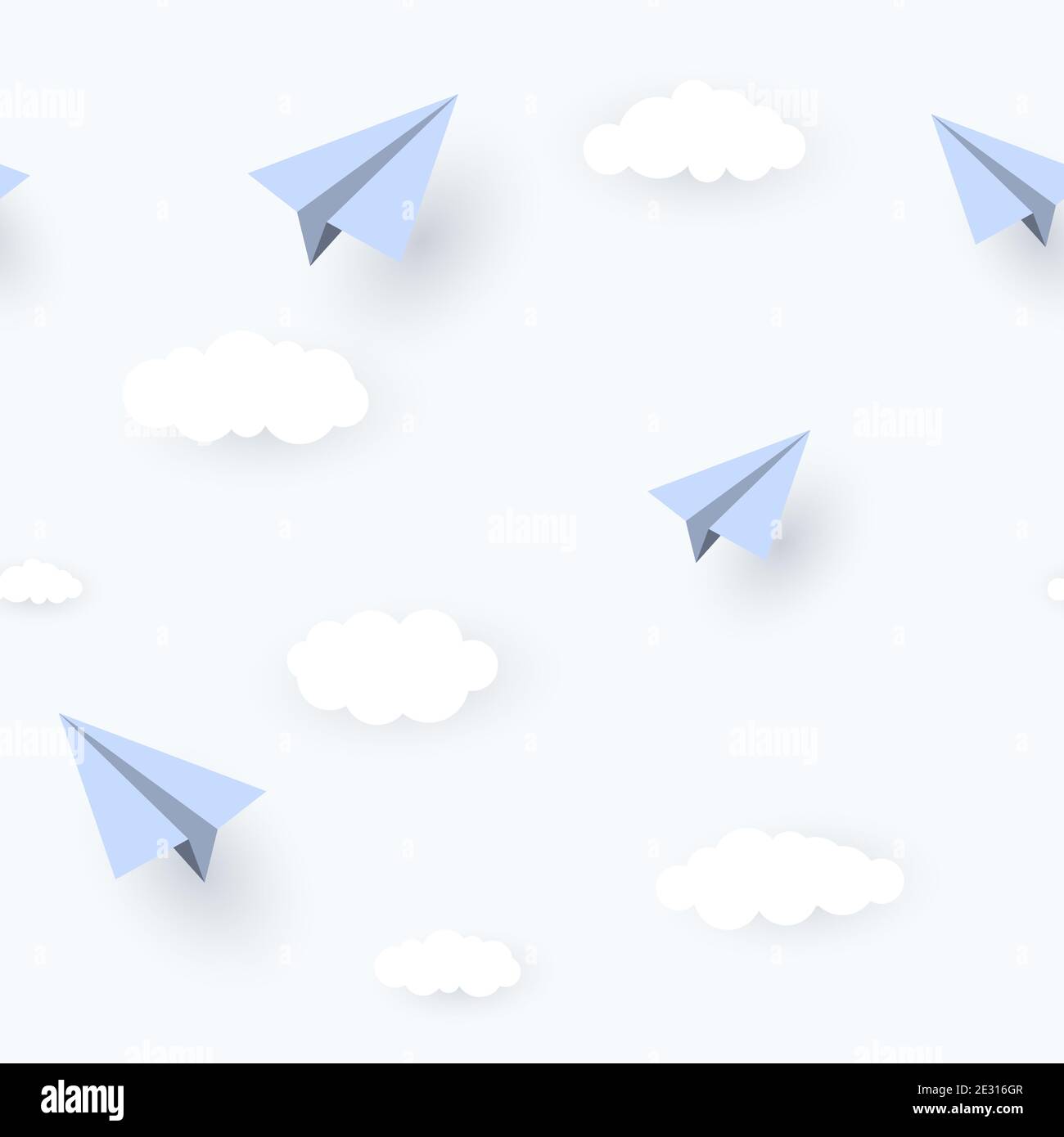 Paper Airplane and Clouds Seamless Pattern Background Illustration ...