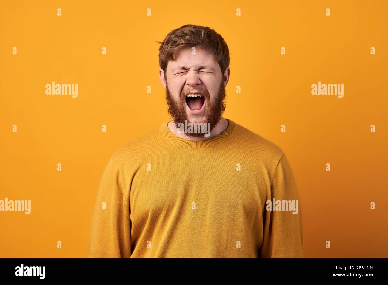 People and power concept. Serious foxy man with determined expression ...