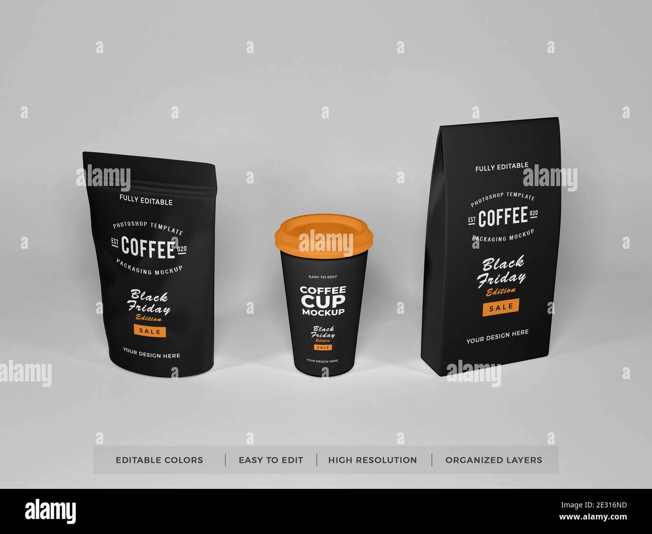 Realistic Coffee Packaging Set Mockup Scene Stock Photo - Alamy