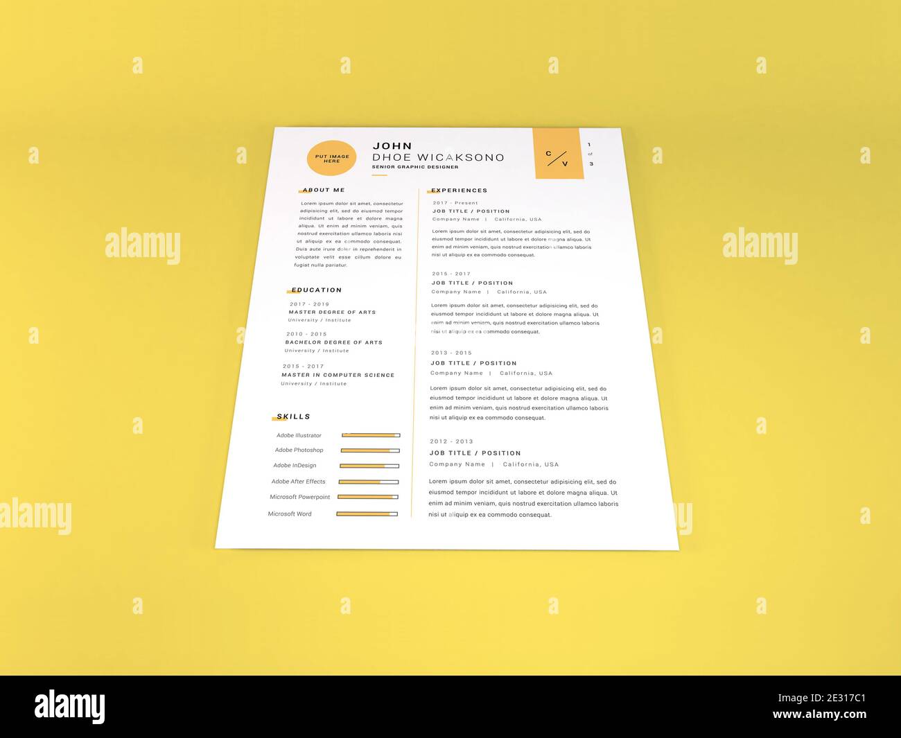 Realistic Letter Sized Curriculum Vitae Paper Mockup Template Stock ...