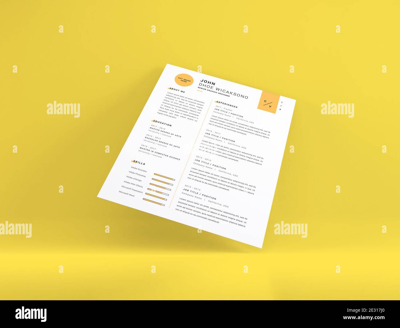 Realistic Letter Sized Curriculum Vitae Paper Mockup Template Stock ...