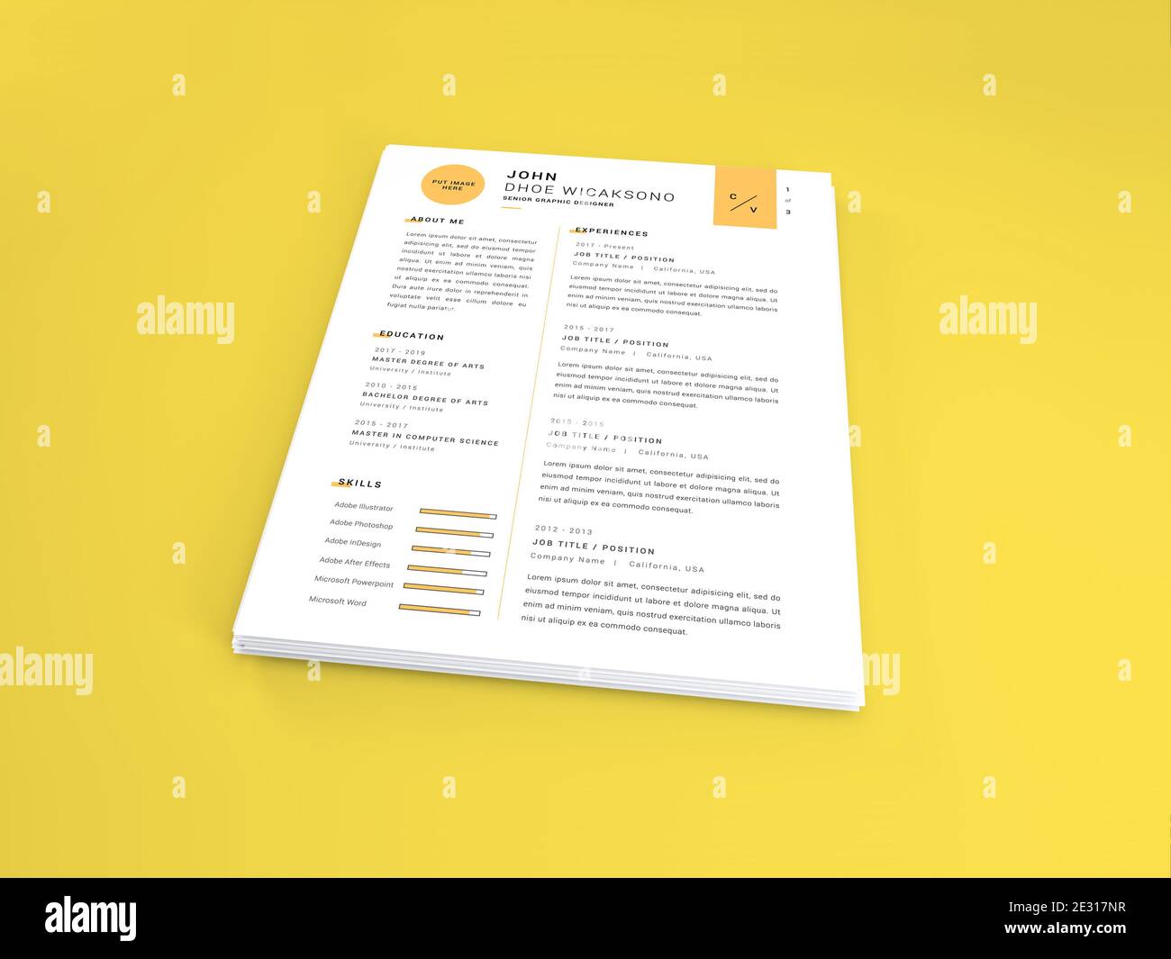 Realistic Letter Sized Curriculum Vitae Paper Mockup Template Stock ...