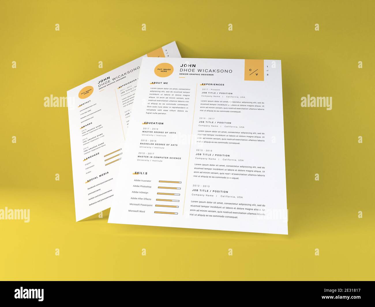 Realistic Letter Sized Curriculum Vitae Paper Mockup Template Stock ...