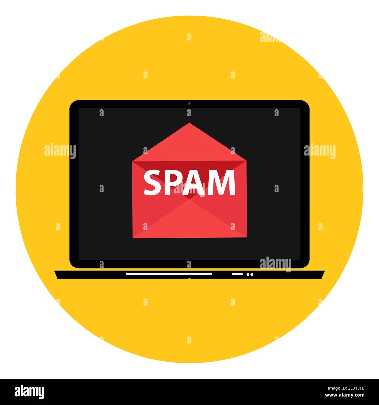 Envelope with spam. Spam Email Warning Window On Laptop Screen ...