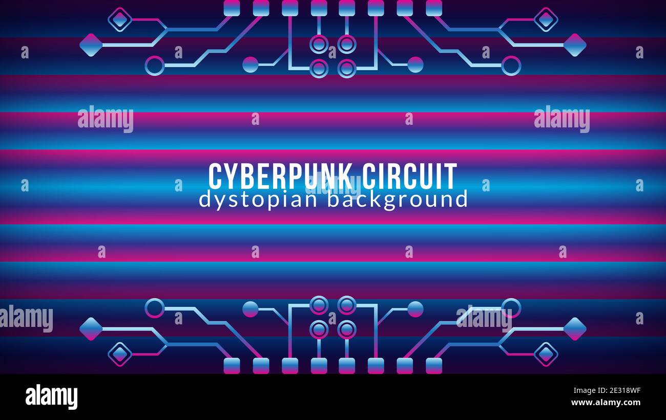 Cyberpunk Circuit With Gradient Bar Pattern. Dystopian Electronic Tree ...
