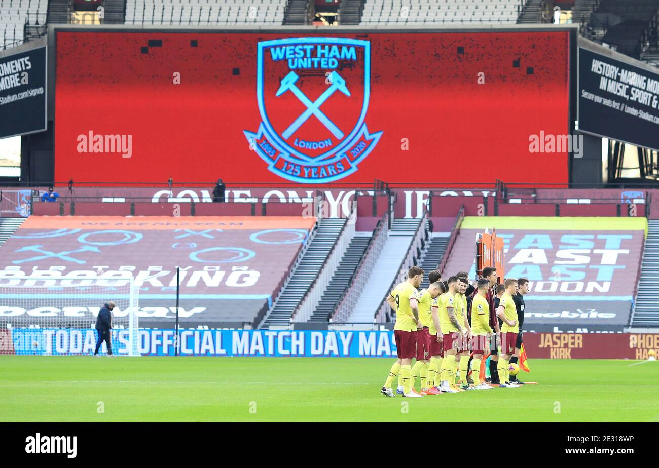 Burnley players line up prior to kick-off during the Premier League ...