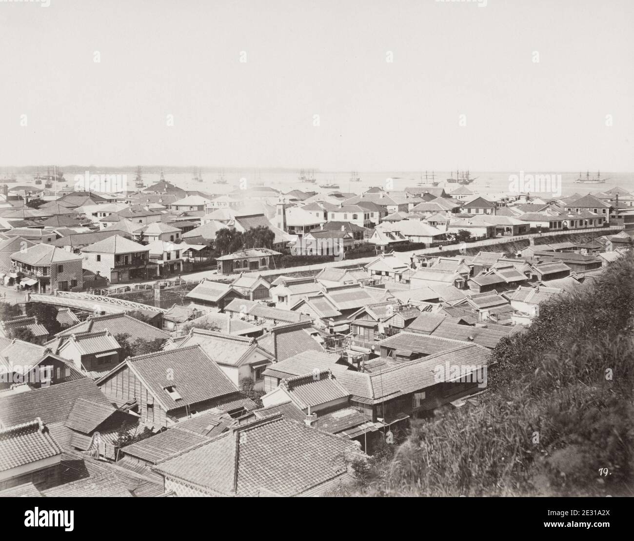 Vintage 19th century photograph: bay and city of Yokohama Japan, c.1870 ...