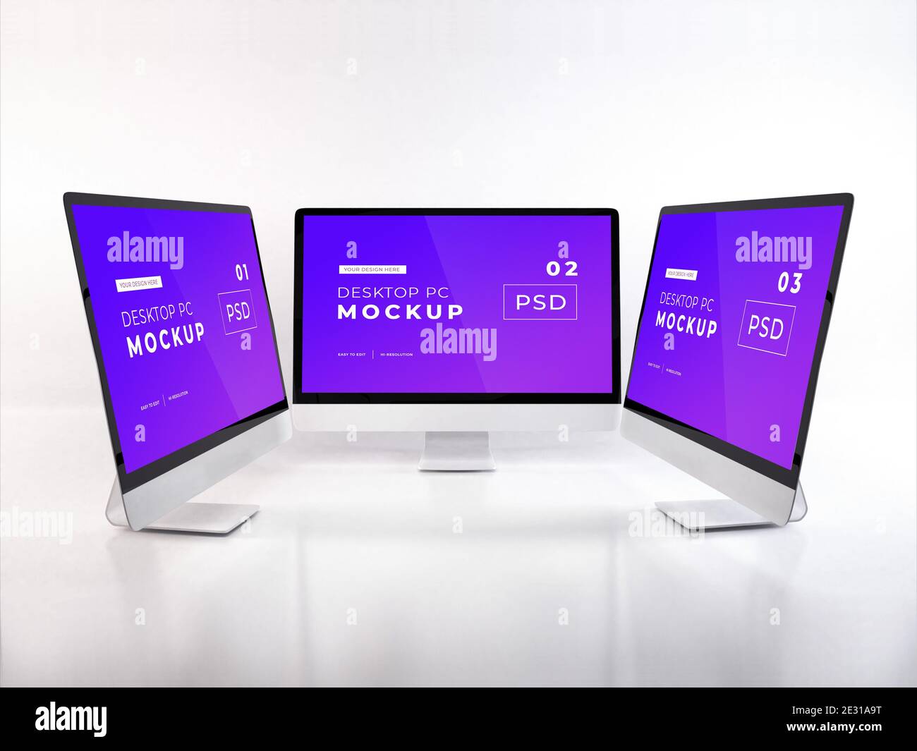 Realistic Personal Computer Mockup Template Scene Stock Photo - Alamy