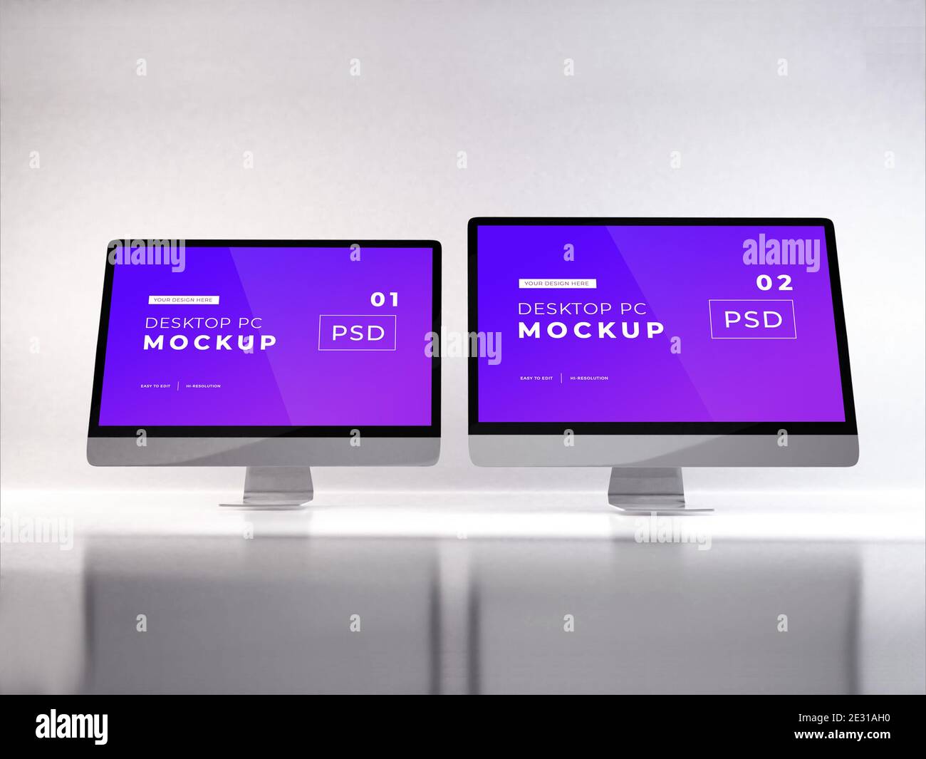 Realistic Personal Computer Mockup Template Scene Stock Photo - Alamy