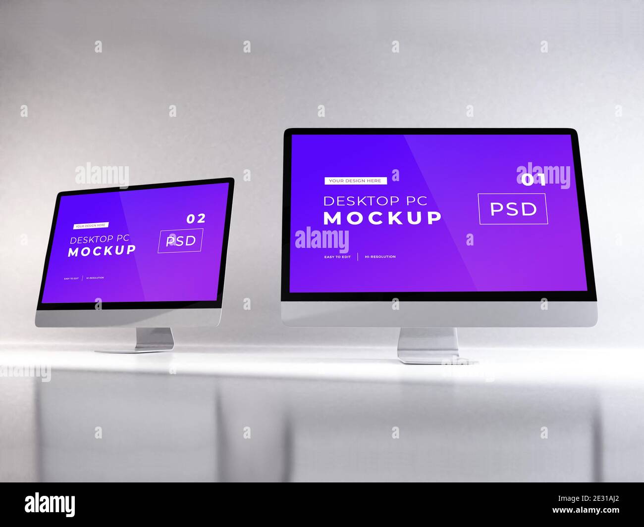 Realistic Personal Computer Mockup Template Scene Stock Photo - Alamy
