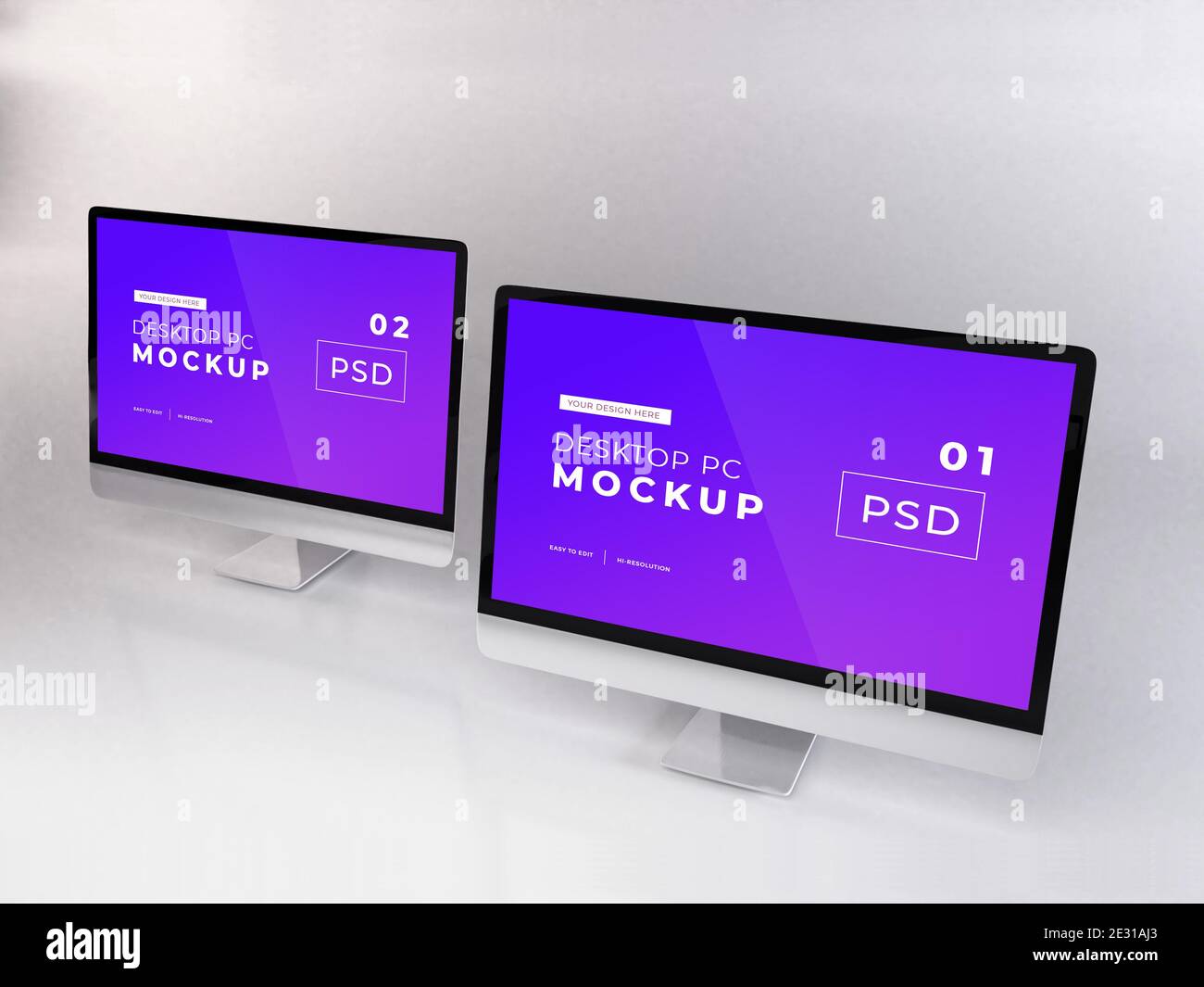 Realistic Personal Computer Mockup Template Scene Stock Photo - Alamy