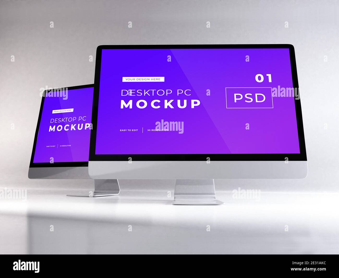 Realistic Personal Computer Mockup Template Scene Stock Photo - Alamy
