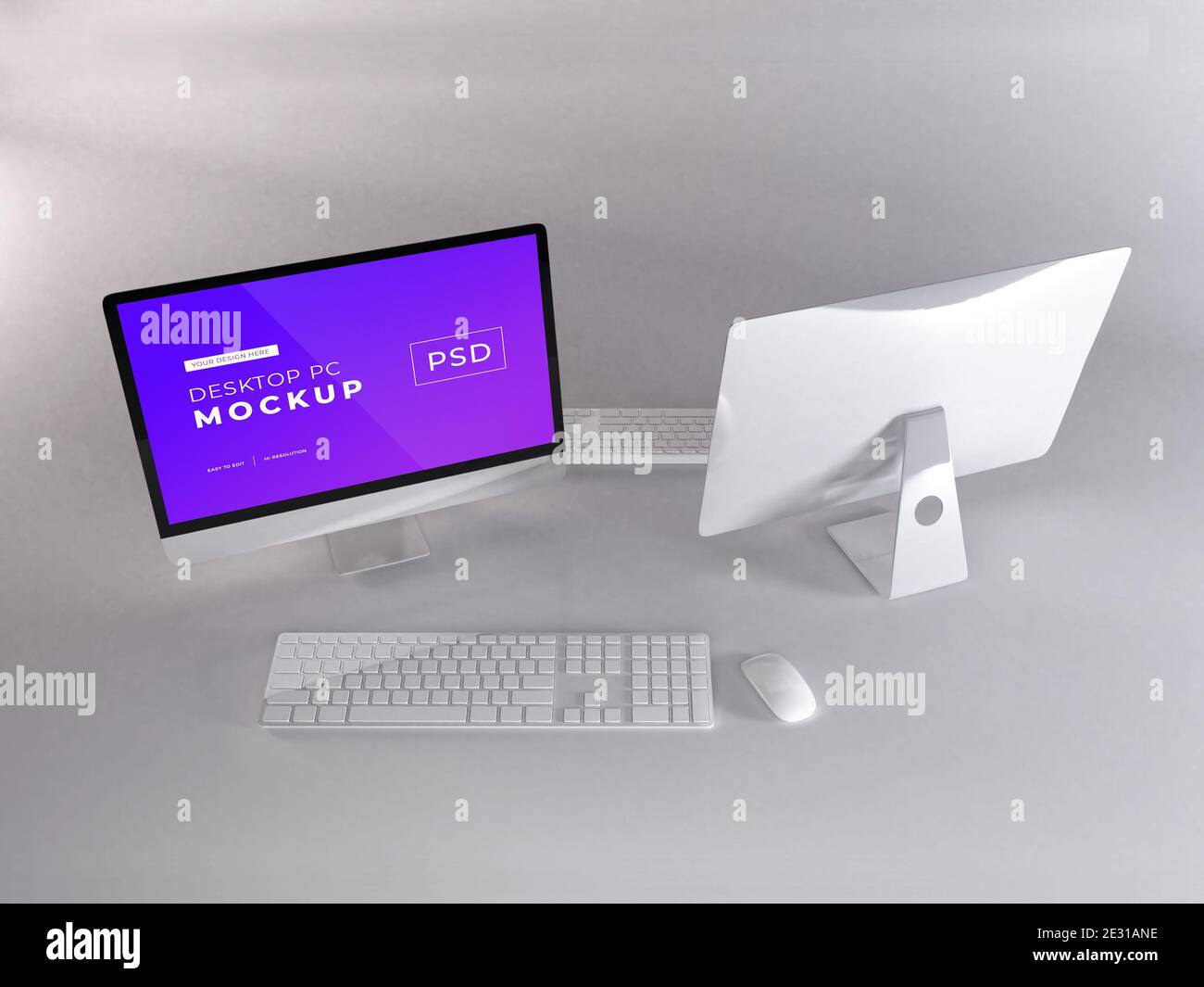 Realistic Personal Computer Mockup Template Scene Stock Photo - Alamy