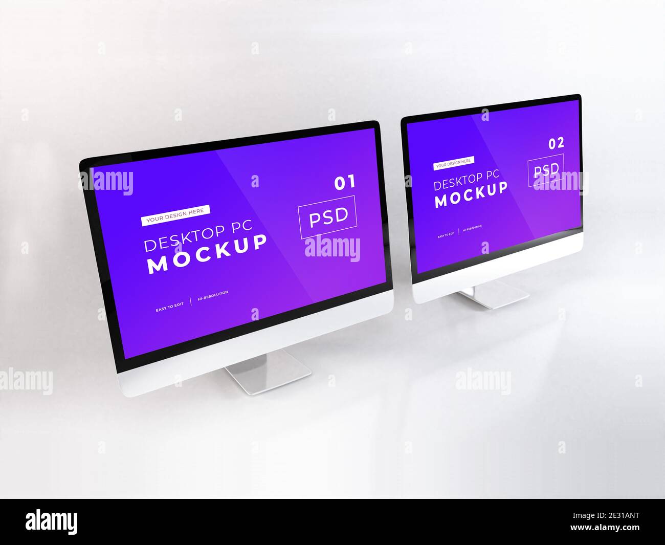 Realistic Personal Computer Mockup Template Scene Stock Photo - Alamy