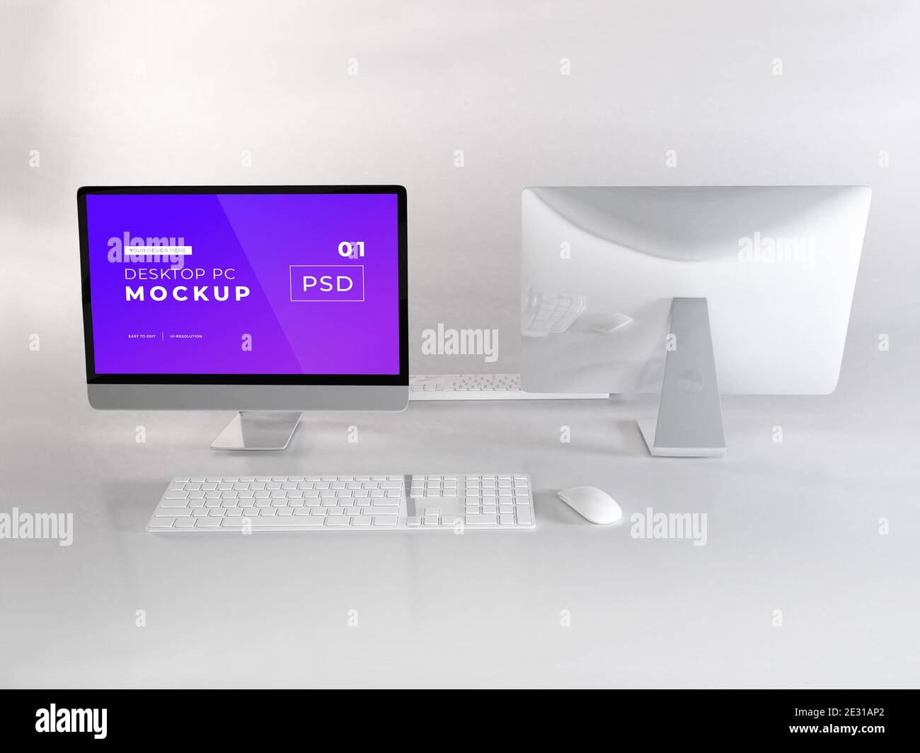 Realistic Personal Computer Mockup Template Scene Stock Photo - Alamy