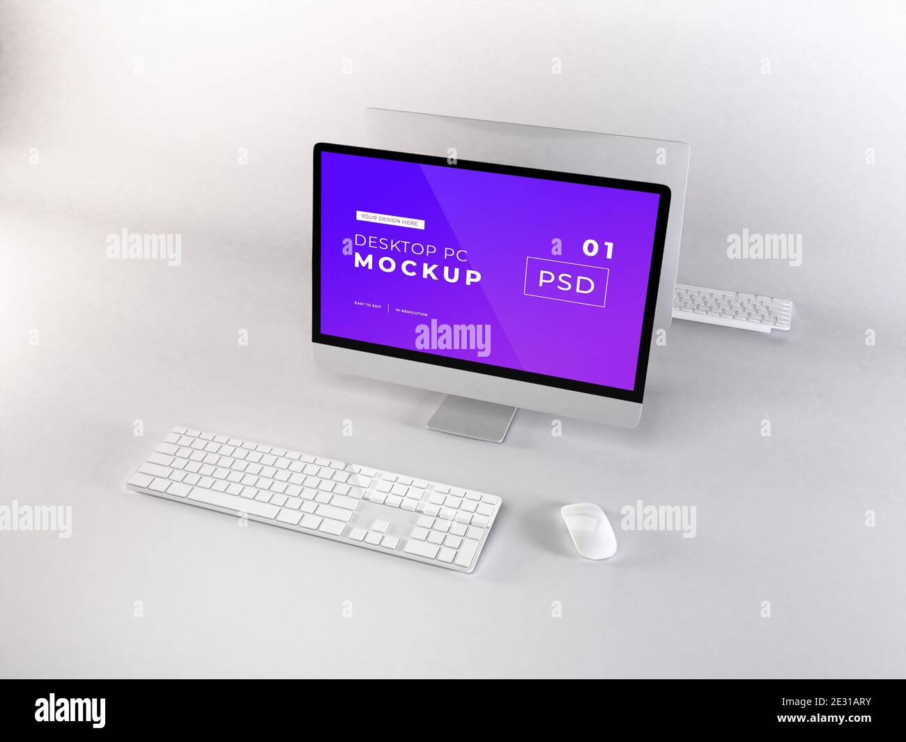 Realistic Personal Computer Mockup Template Scene Stock Photo - Alamy