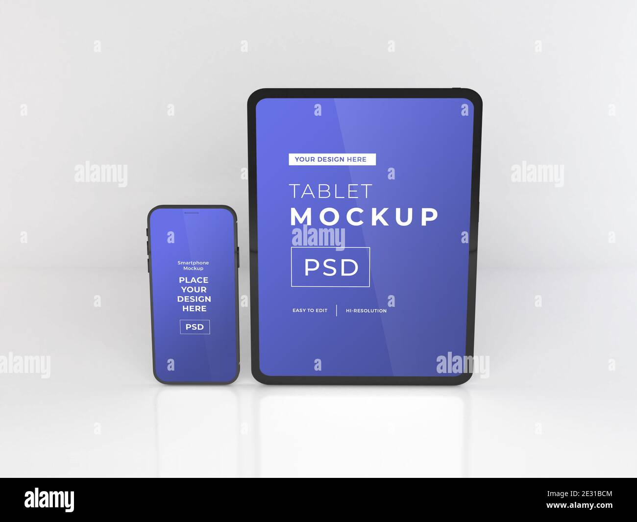 Realistic Smartphone and Tablet Mockup Template Stock Photo - Alamy