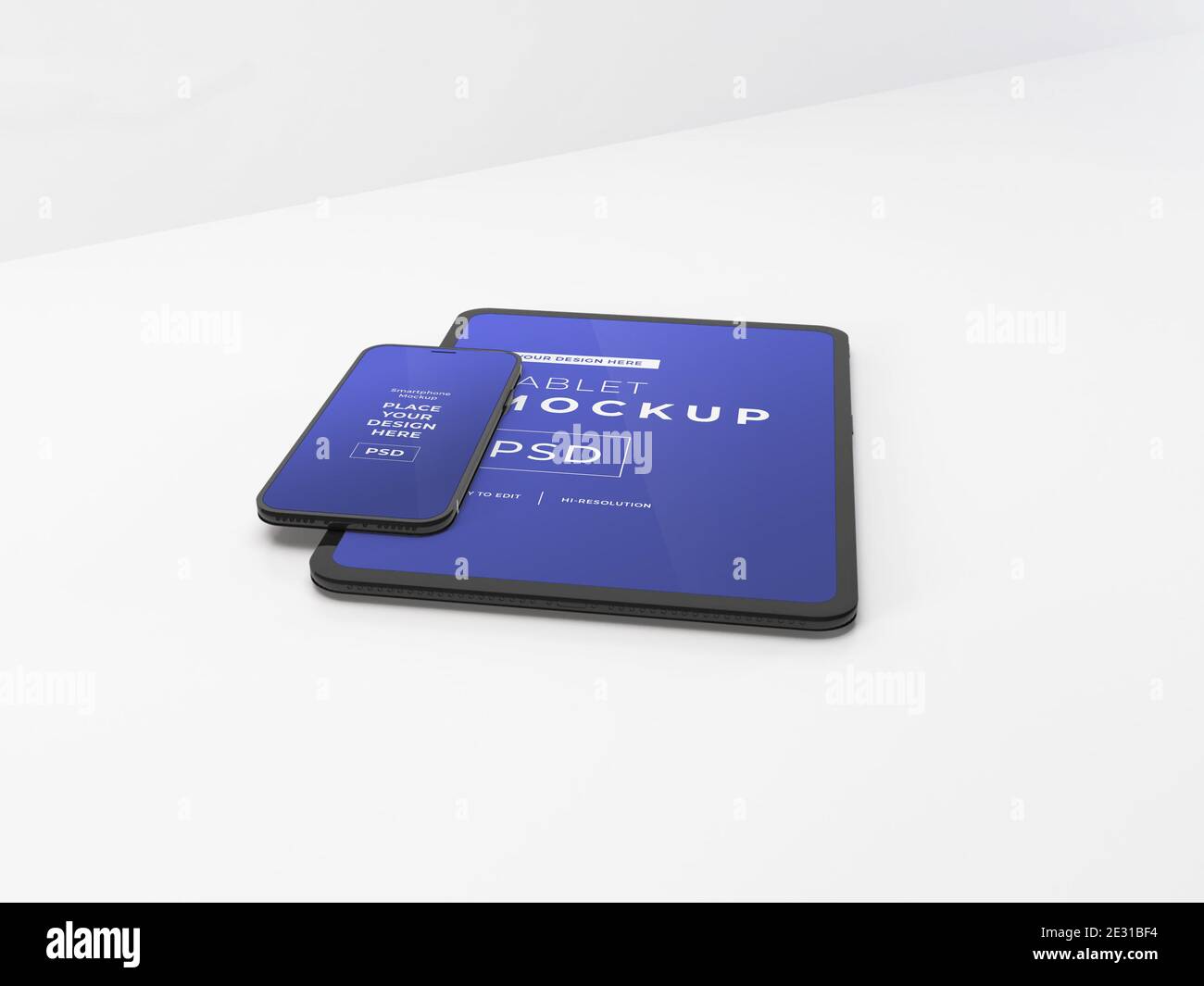 Realistic Smartphone and Tablet Mockup Template Stock Photo - Alamy